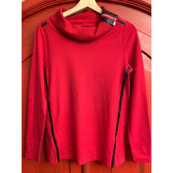 Rafaella | Sweaters | Rafaella Red Cowl Turtleneck Sweater W Faux ...